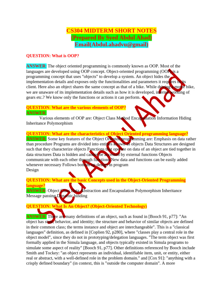 cs304-midterm-short-notes-by-syed-abdul-ahad | PDF | Class (Computer ... cs304-midterm-short-notes-by-syed-abdul-ahad | PDF | Class (Computer ...