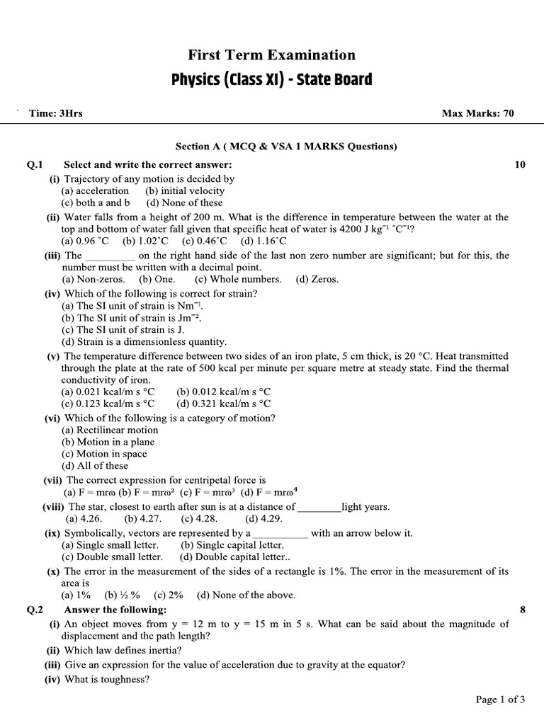 Physics - 11th (State Board) | PDF