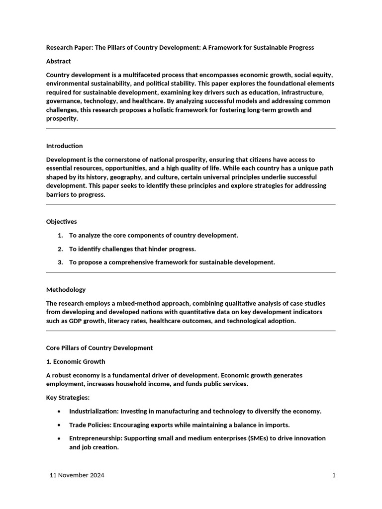 Research Paper The Pillars of Country Development A Framework For ...