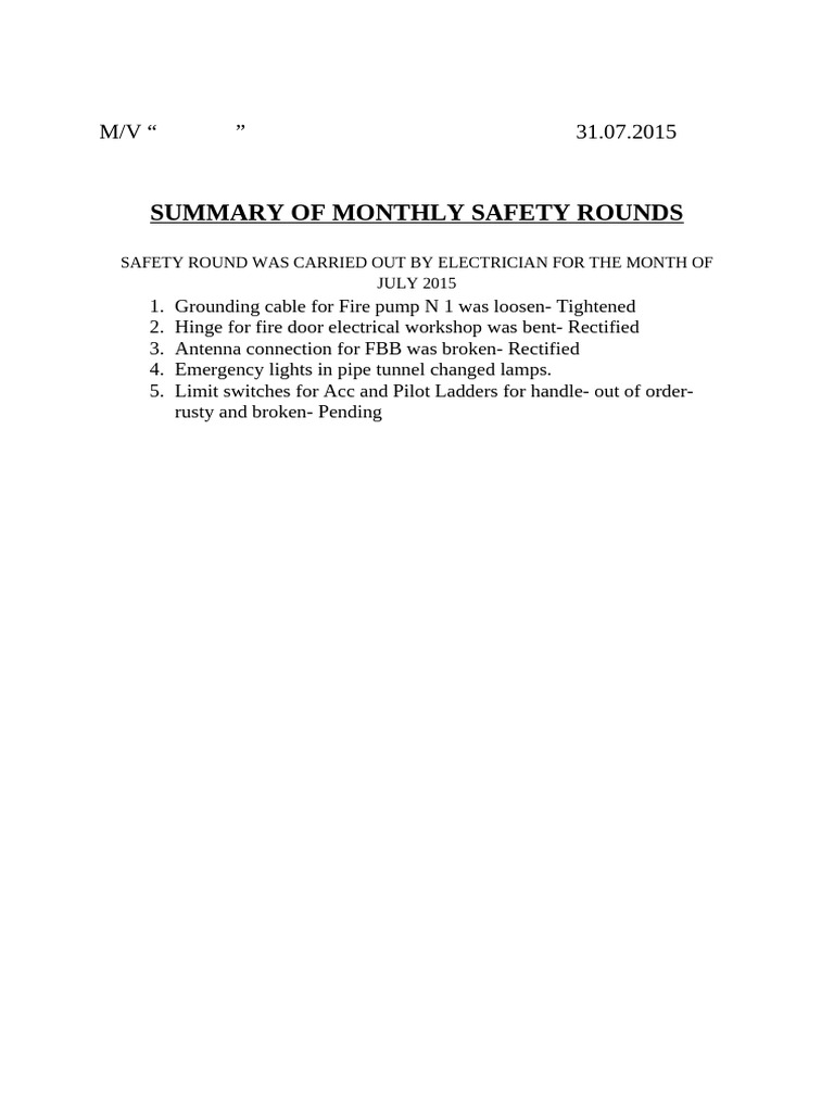 Safety Officer Report July 2015 | PDF
