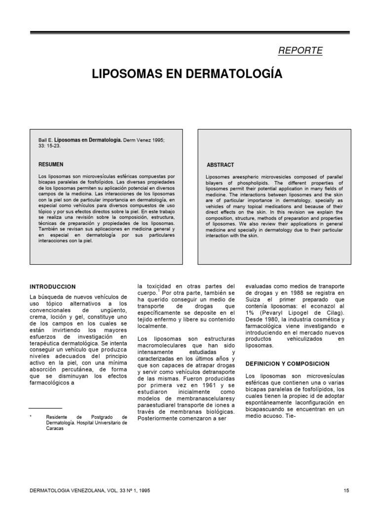 Liposomas en Dermatologia | PDF | Bicapa lipídica | Liposoma