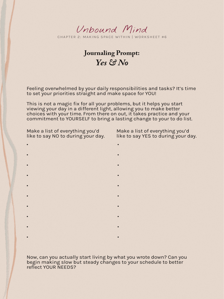 Worksheet -6 - Journaling Prompt Yes & No | PDF Worksheet -6 - Journaling Prompt Yes & No | PDF
