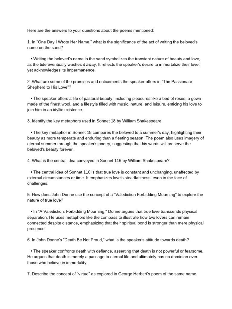 Here are the answers to your questions about the poems mentioned- | PDF ...