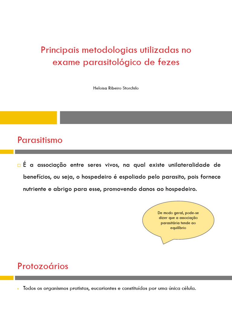 Principais Metodologias Utilizadas No Exame Parasitológico de Fezes ...
