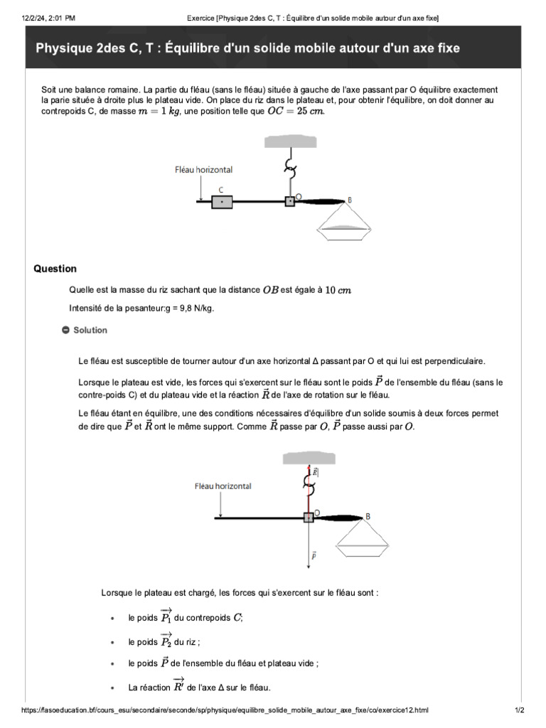 Exercice (Physique 2des C, T - Équilibr.. | PDF