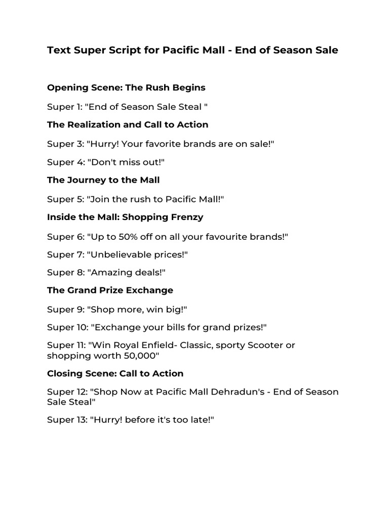 Text Super Script - End of Season Sale - Pacific Mall | PDF