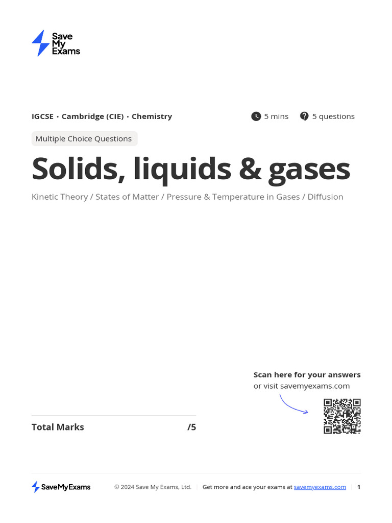 IGCSE Chemistry: States of Matter Quiz | PDF | Gases | Phase (Matter)