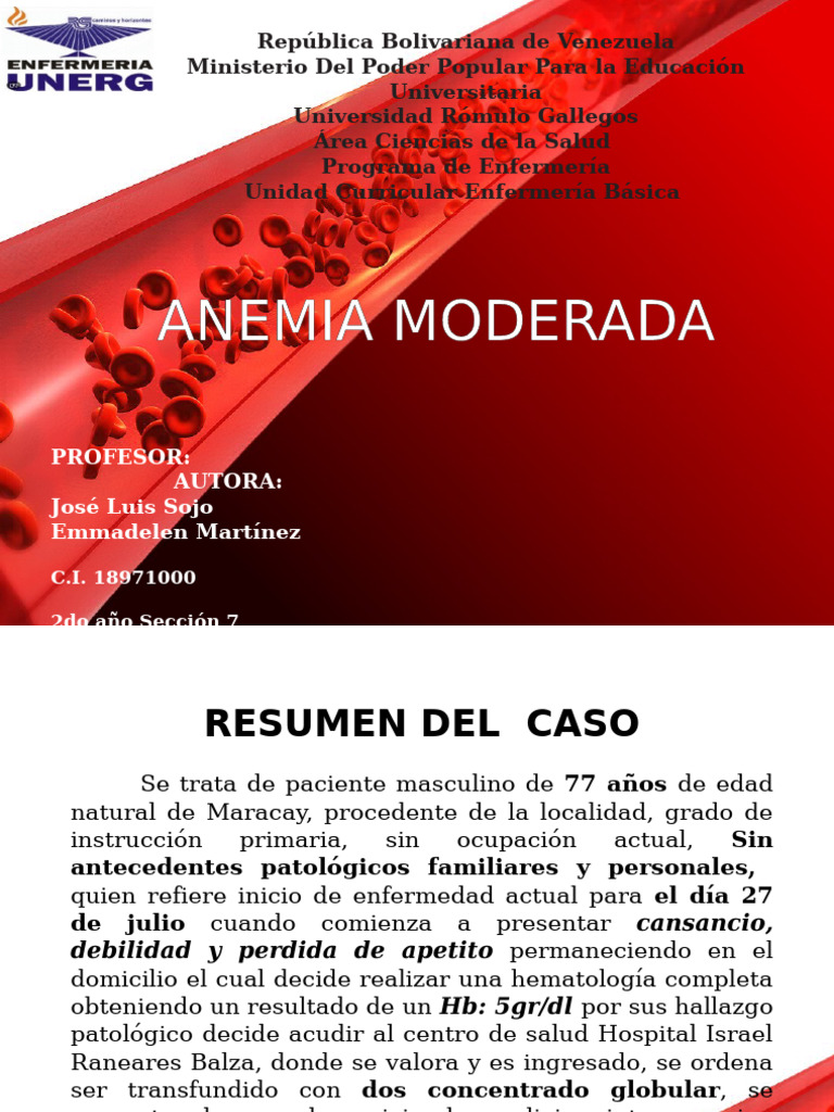 Diagnóstico y Cuidados en Anemia Moderada | PDF | Anemia | Enfermería
