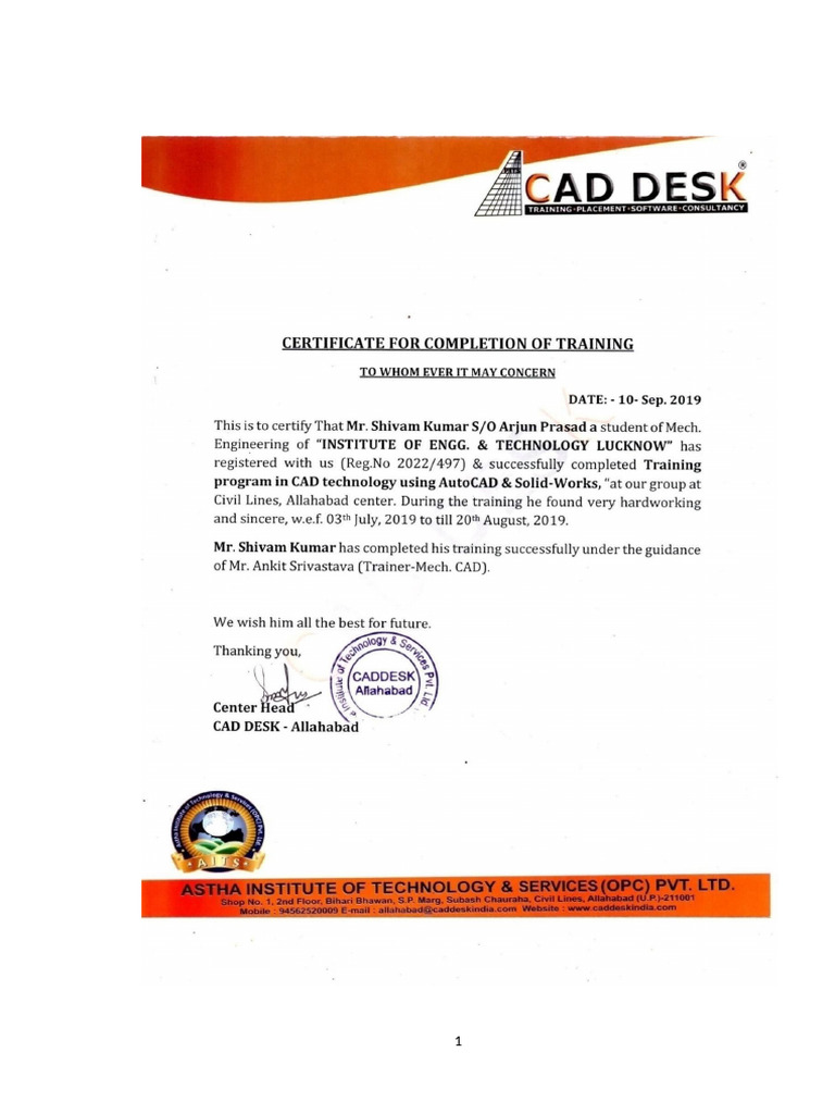 A Report of Six Weeks Industrial Training | PDF | Auto Cad | Computer Aided Design