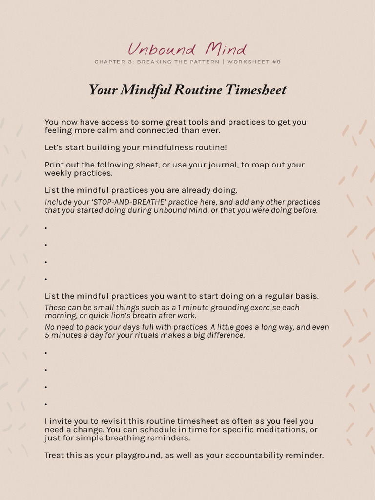 Worksheet - 9 - Your Mindful Routine Timesheet | PDF