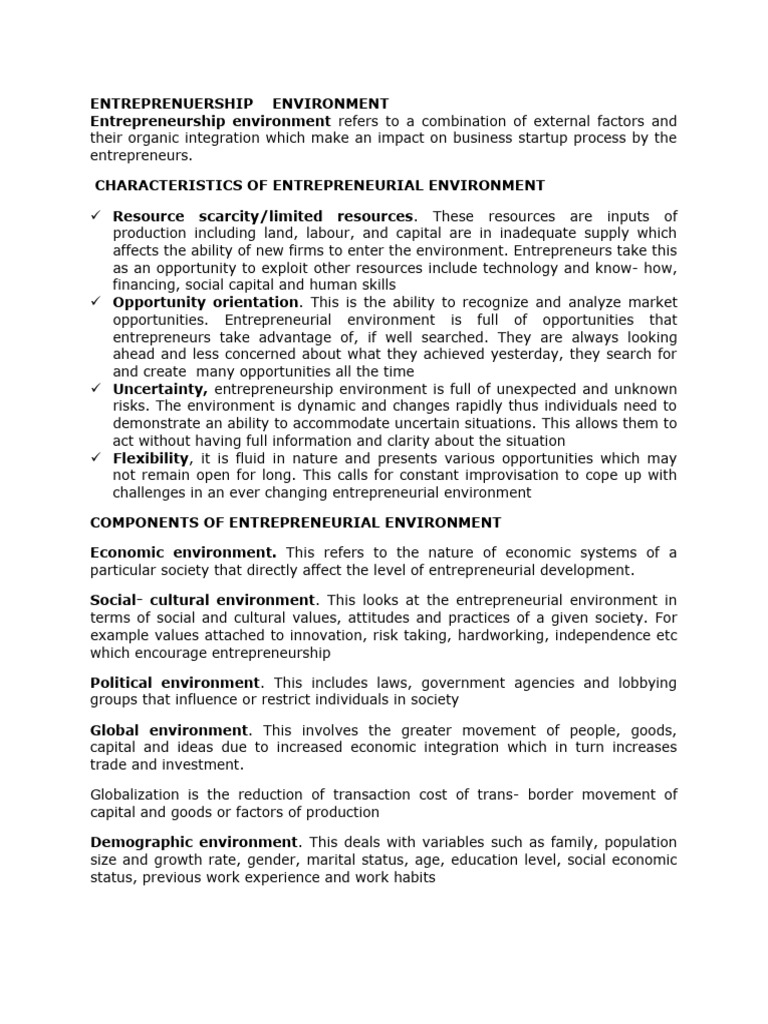 Understanding the Entrepreneurial Environment | PDF | Entrepreneurship ...