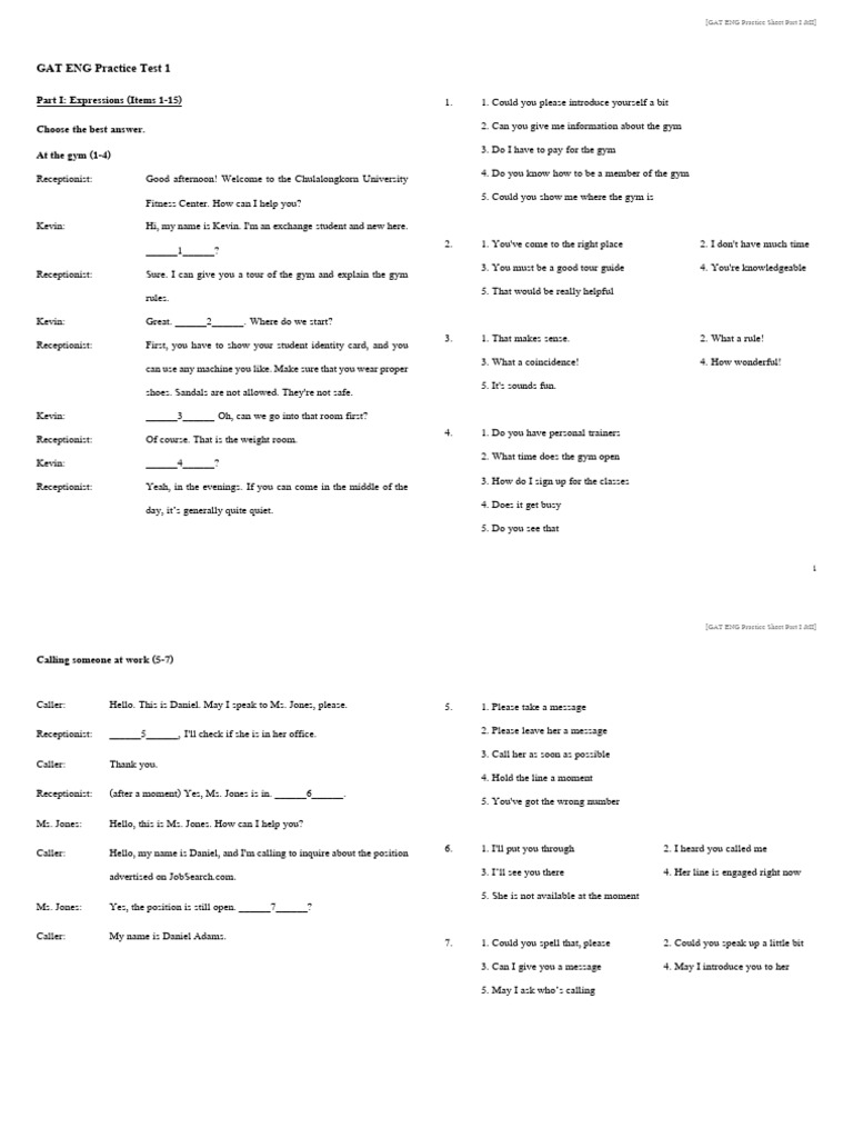 GAT ENG Practice Sheet Part I & II | PDF | Cakes | School Counselor