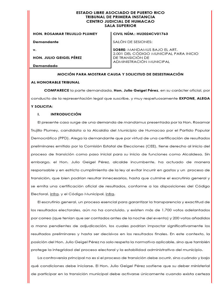 Moc Mostrar Causa y Desestimación 6 Diciembre | PDF | Alcalde | Puerto Rico