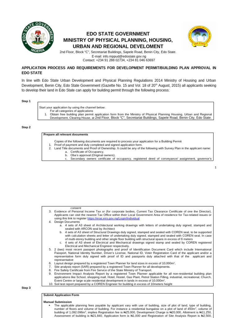 EDO STATE GOVERNMENT Building Approval Process Final MoPPHRD | PDF ...