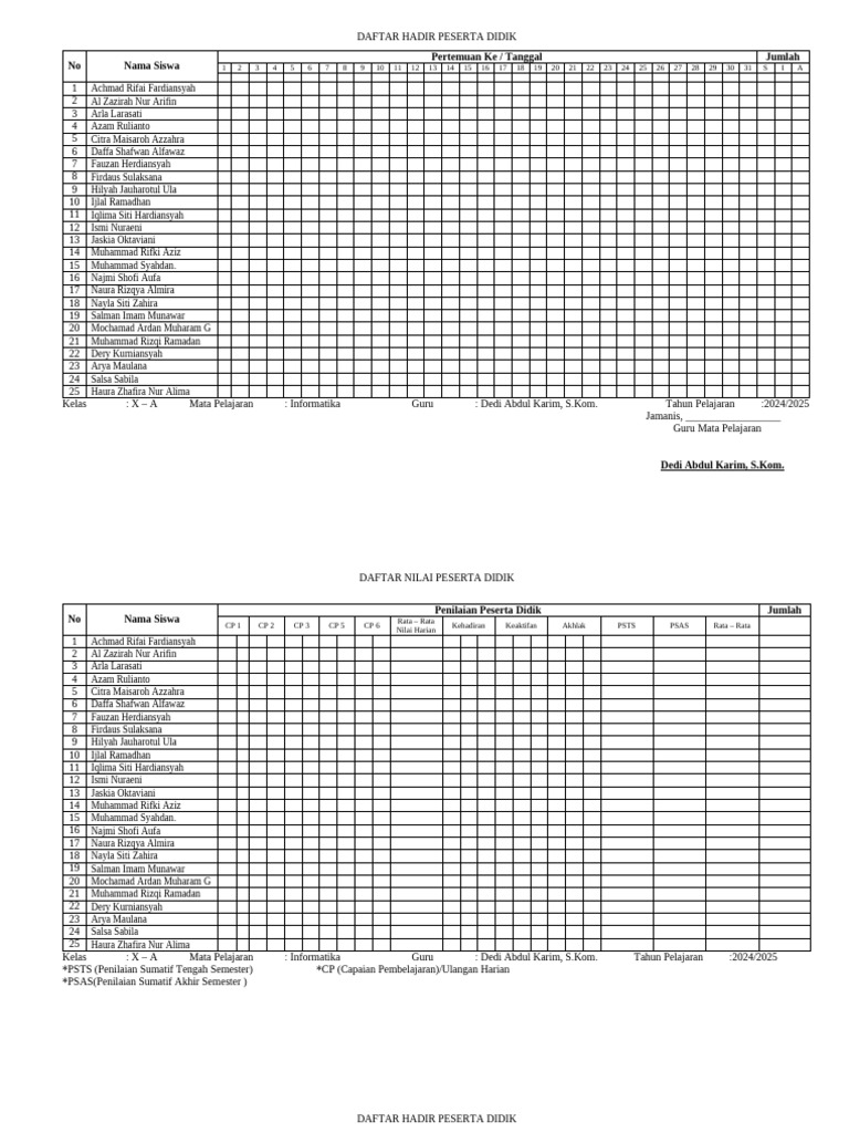 Buku Kerja Guru Smai MQ Informatika | PDF