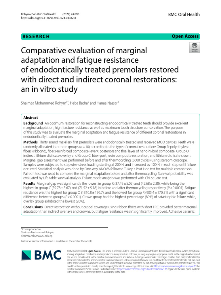 Comparative Evaluation of Marginal Adaptation and Fatigue Resistance of ...