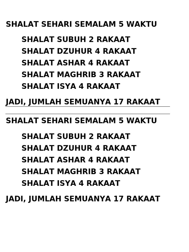 Jumlah Rakaat Shalat | PDF