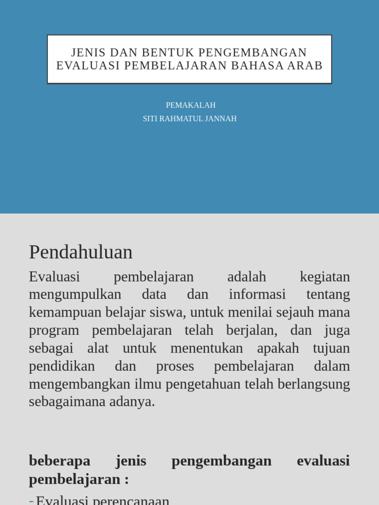 Jenis Dan Bentuk Evaluasi | PDF