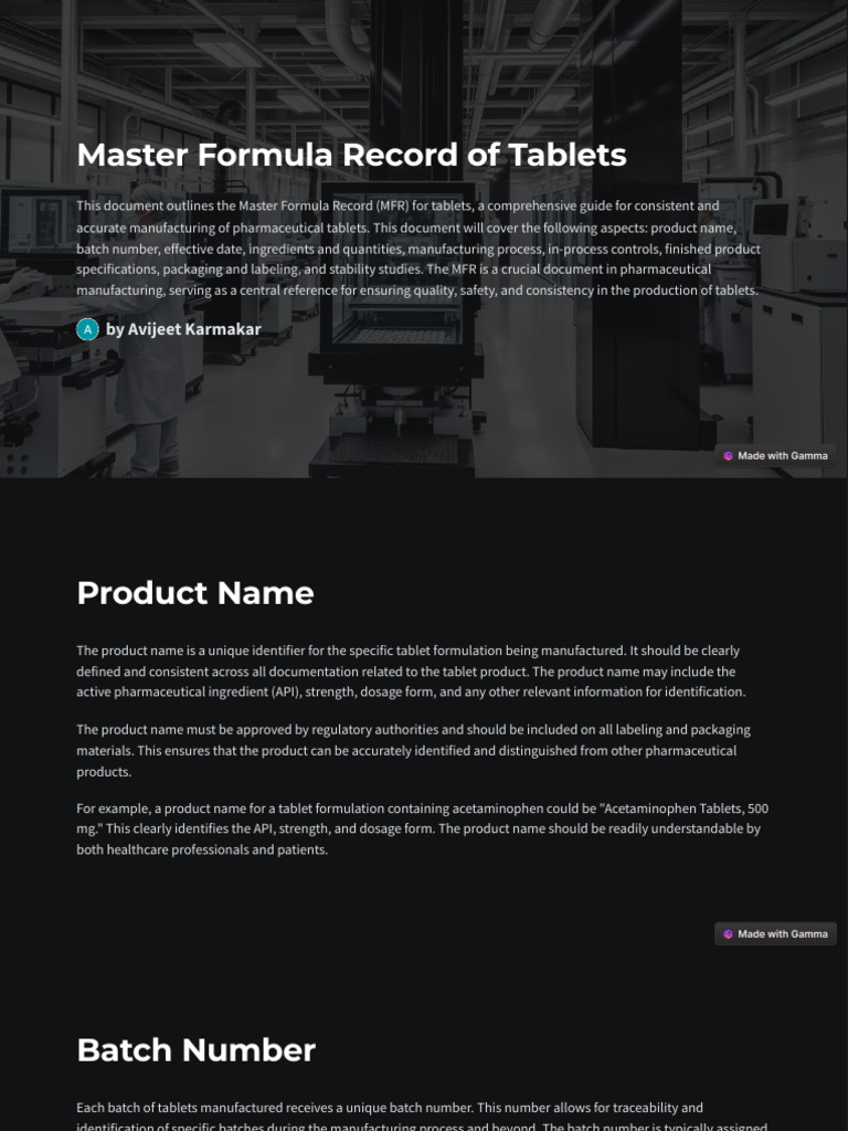 Master-Formula-Record-of-Tablets | PDF | Tablet (Pharmacy)