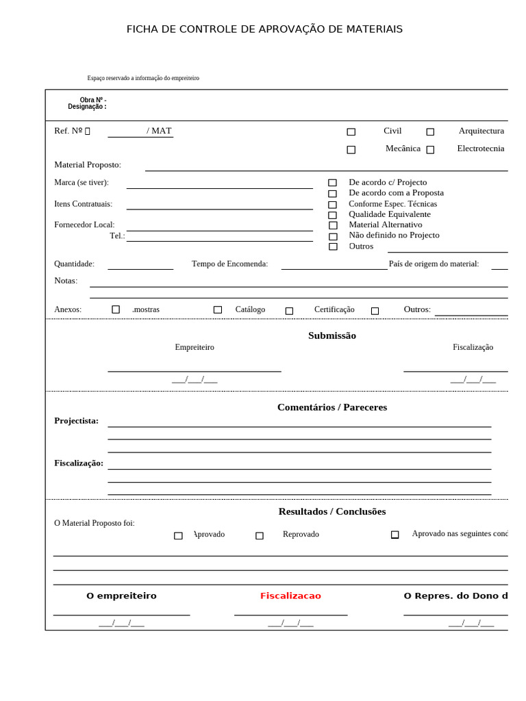 FORM AFF 001 Ficha Aprovacao Materiais | PDF