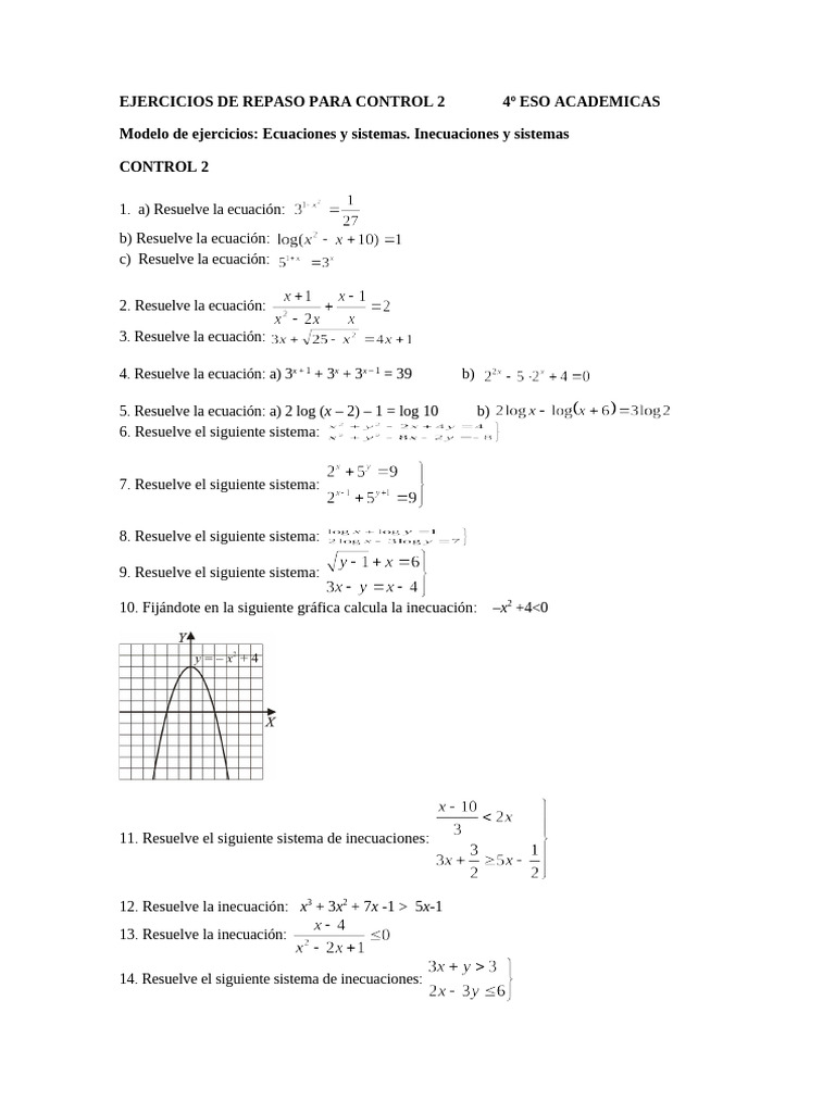 Ejercicios Repaso Control 2 4 Eso 24 25 | PDF