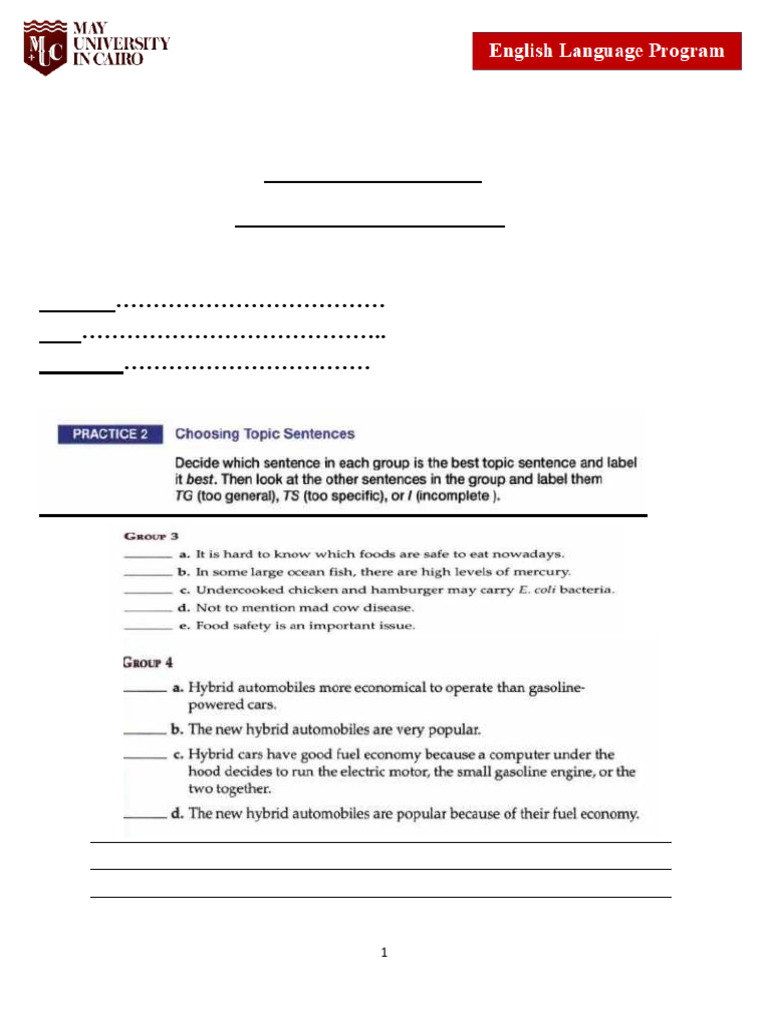 Writing Task Sheet 1 | PDF