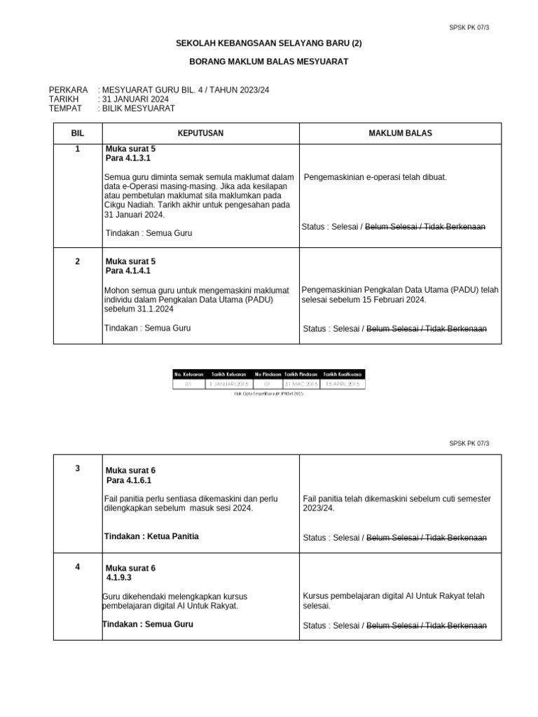 Maklum Balas Mesyuarat Guru Bil.3 2023 3 | PDF