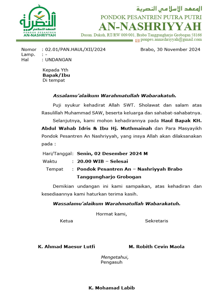 UNDANGAN HAUL REVISI | PDF