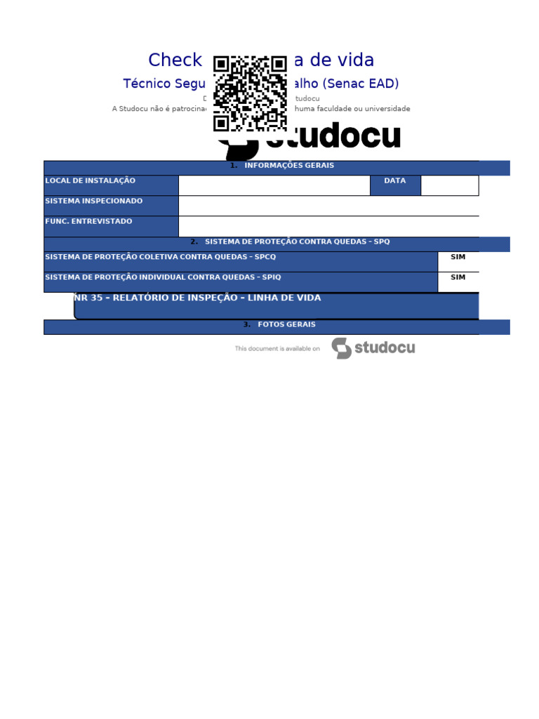 Checklist de Inspeção: Linha de Vida | PDF | Aço