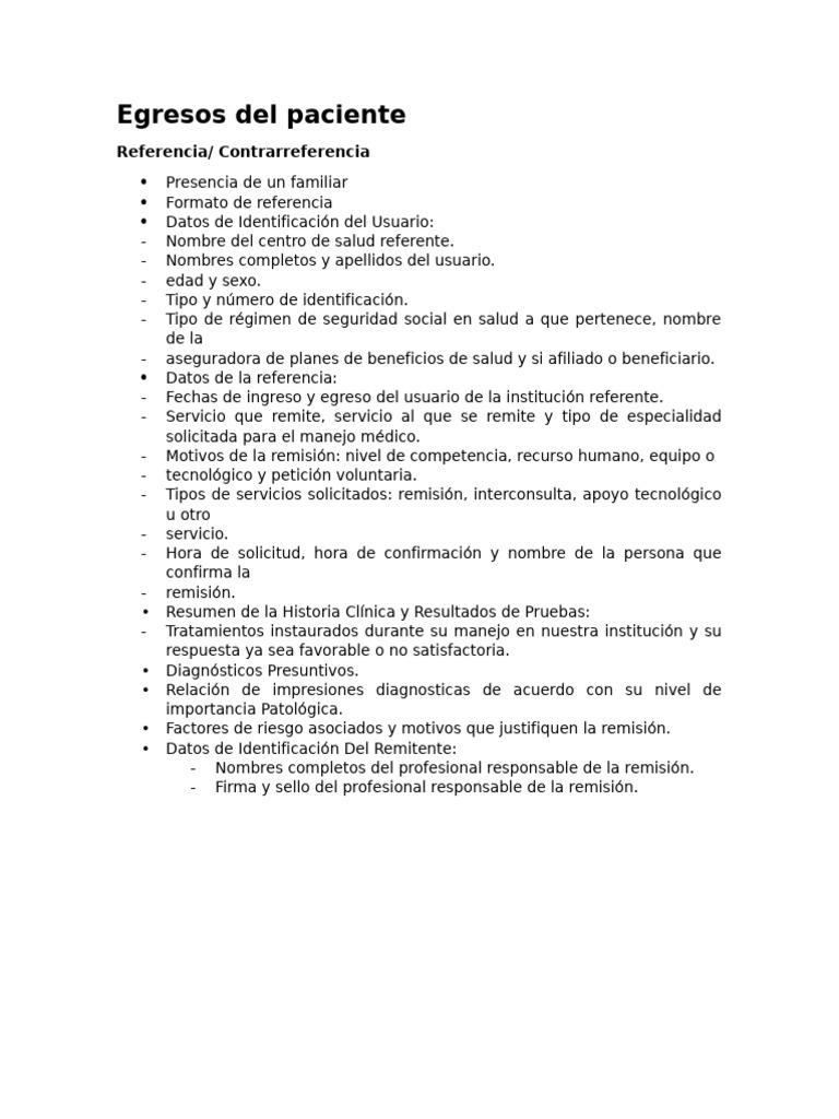 Trabajo Egresos Del Paciente | PDF | Historial médico | Hospital