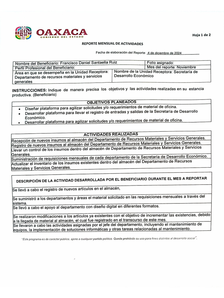 Reporte Mensual Francisco | PDF