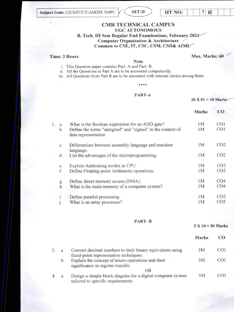 22CS IT CY AIM DS304PC Computer Organization Architecture | PDF