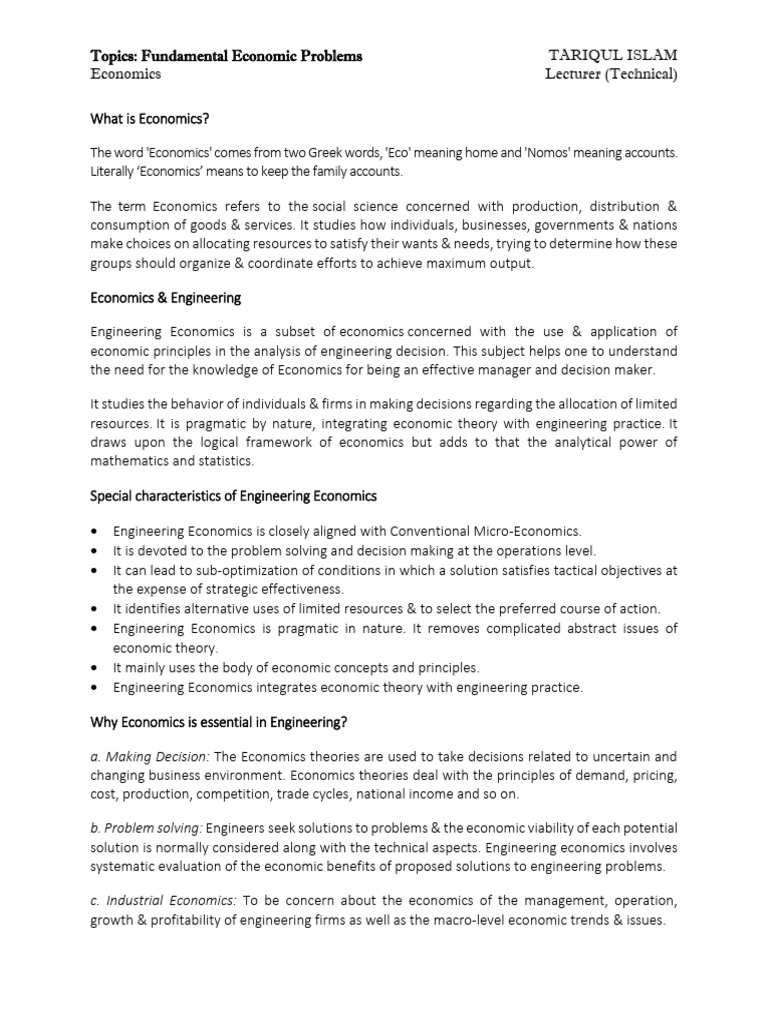 L-1 Fundamental Economic Problems | PDF | Macroeconomics | Economics