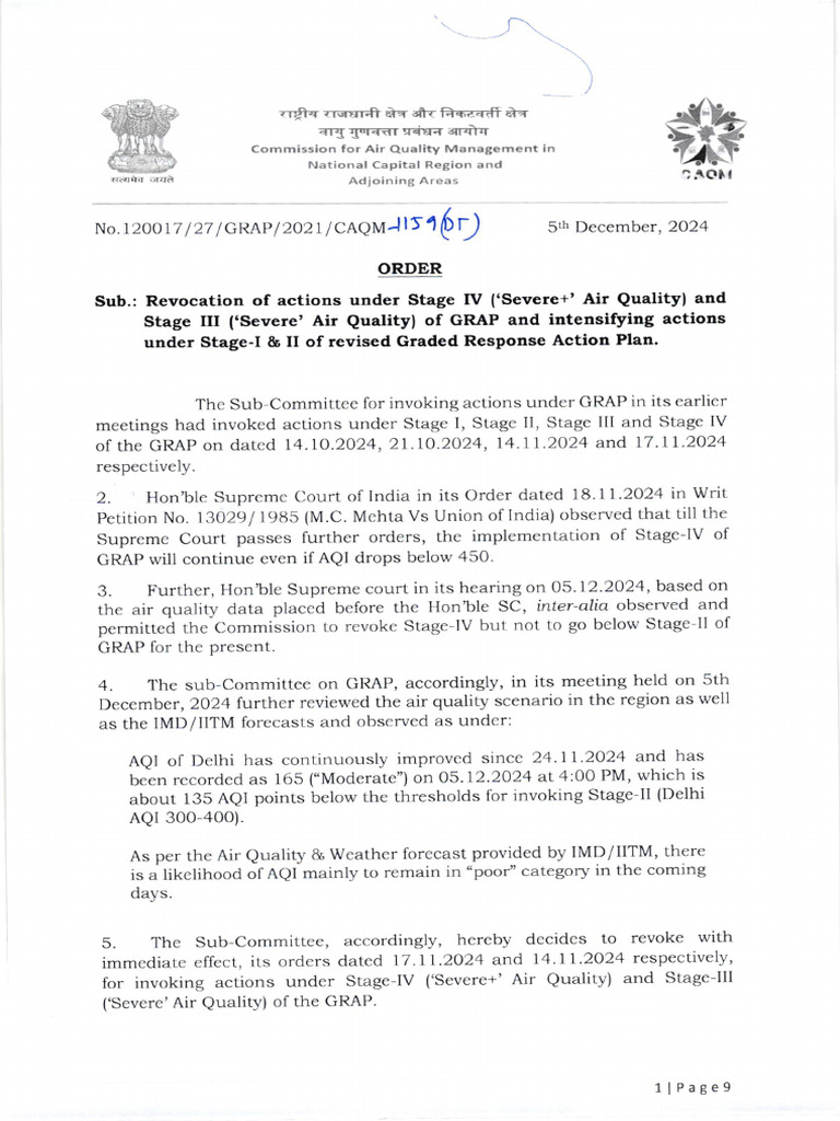 Revocation of GRAP Stage IV Actions | PDF | New Delhi | Delhi