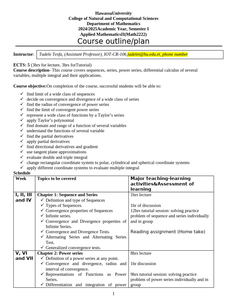 Applied - Mathematics - II (Course Outline) | PDF | Derivative | Integral