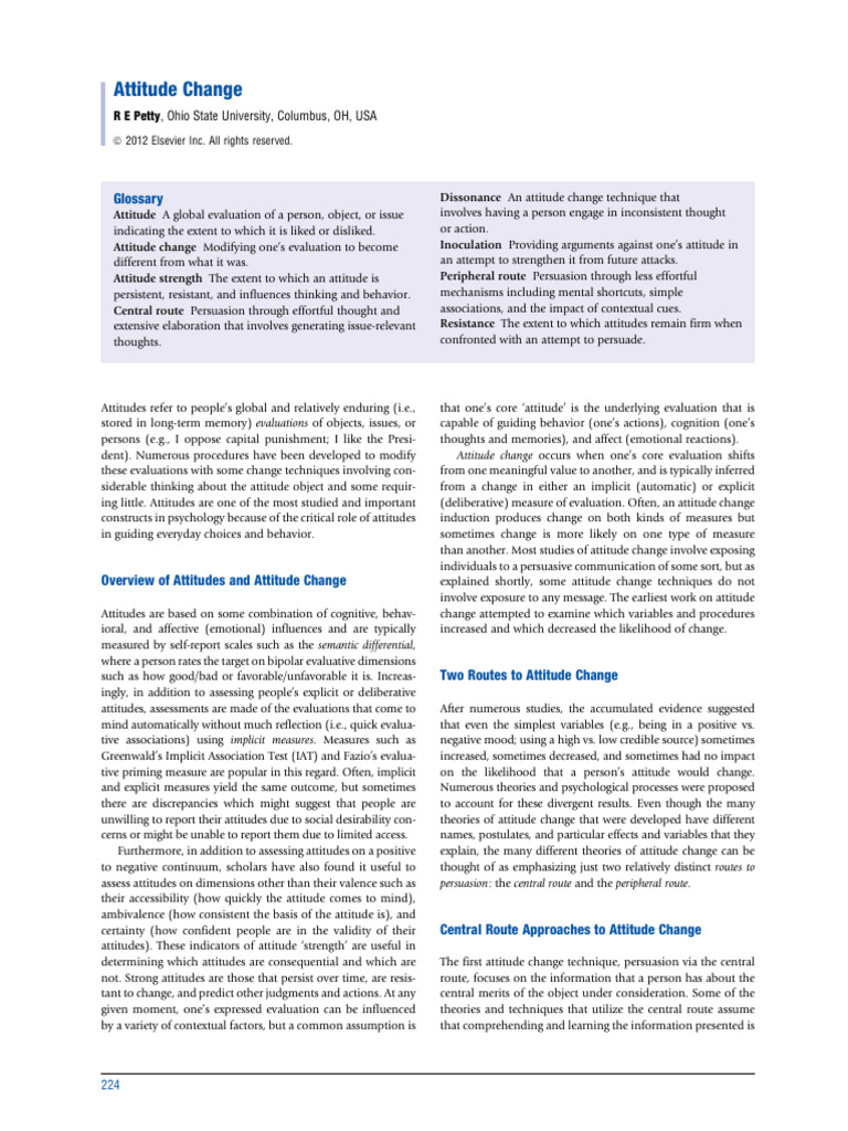 2012Encyclopediaofhumanbehaviorattitudechange | PDF | Attitude (Psychology) | Classical Conditioning