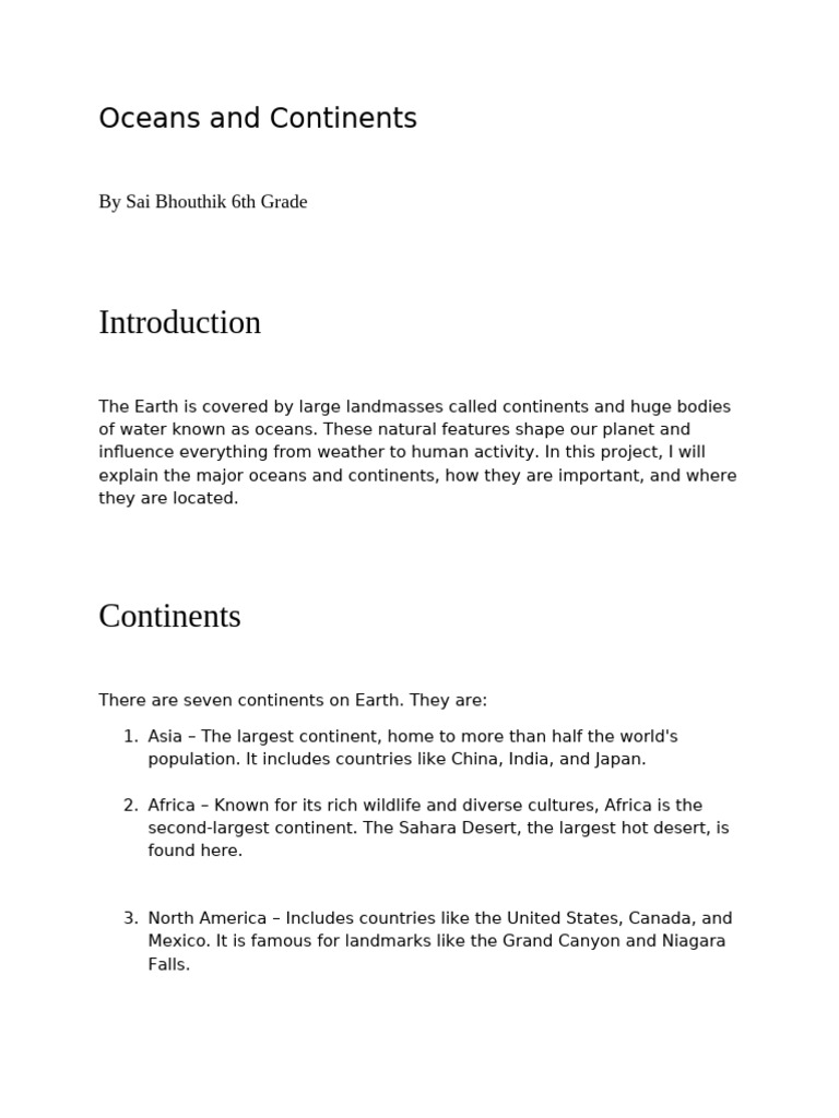 Oceans and Continents | PDF | Continent | Oceans