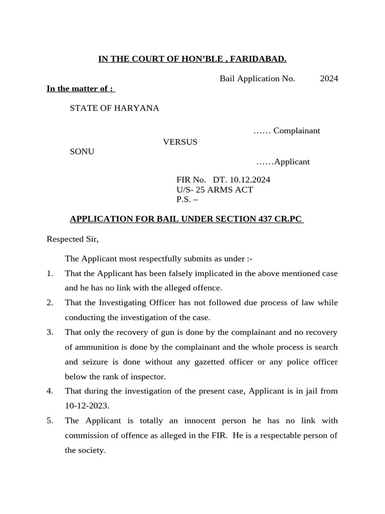 Bail App. U:s25 Arms Act | PDF | Bail | Separation Of Powers