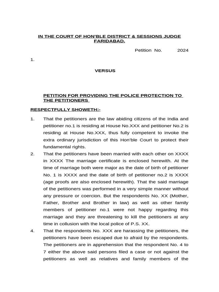 Protection Petition | PDF | Affidavit | Common Law