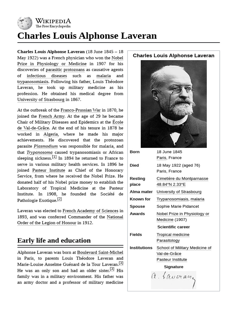 Laveran's 1867 Thesis on Malaria Discovery | PDF | Parasitology ...