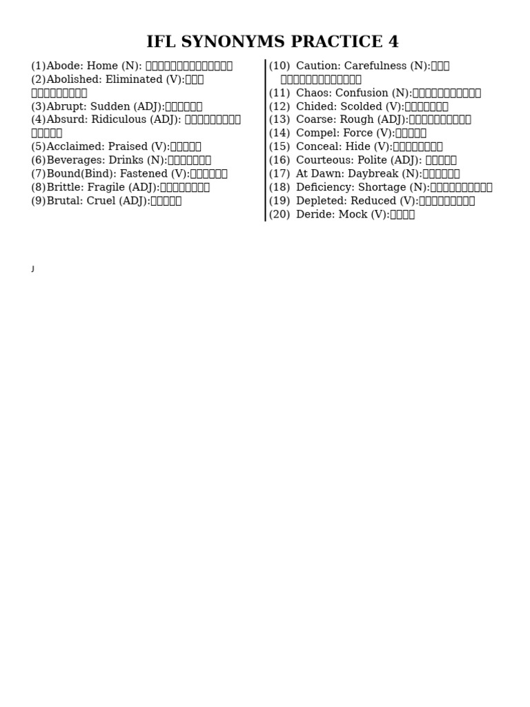 Ifl Synonyms Practice 4-4 | PDF
