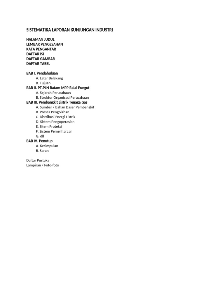 Sistematika Laporan Kunjungan Industri | PDF
