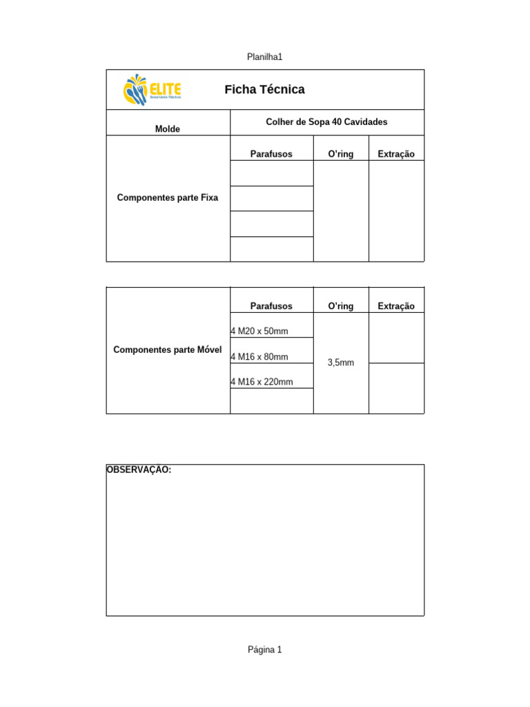 Ficha Técnica Moldes | PDF