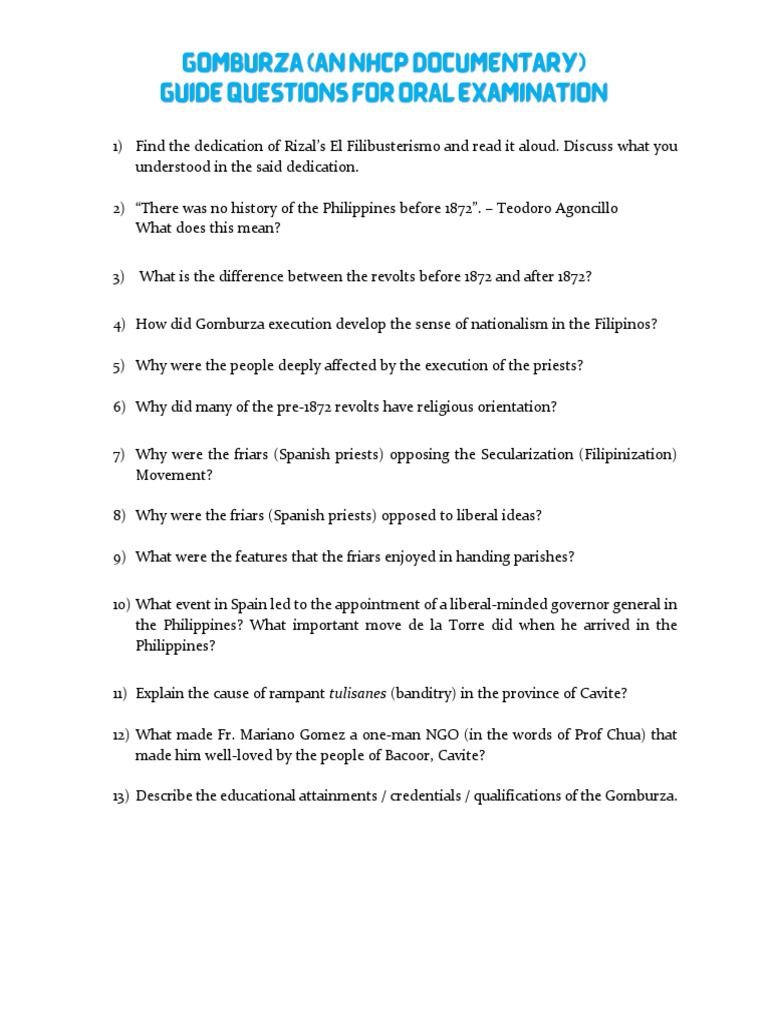 Gomburza NHCP Guide Questions | PDF