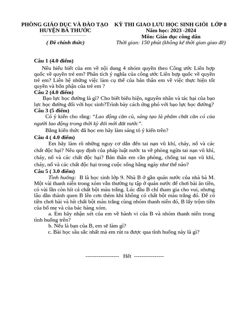 Đê KS HSG Ba Thuoc-Gdcd | PDF