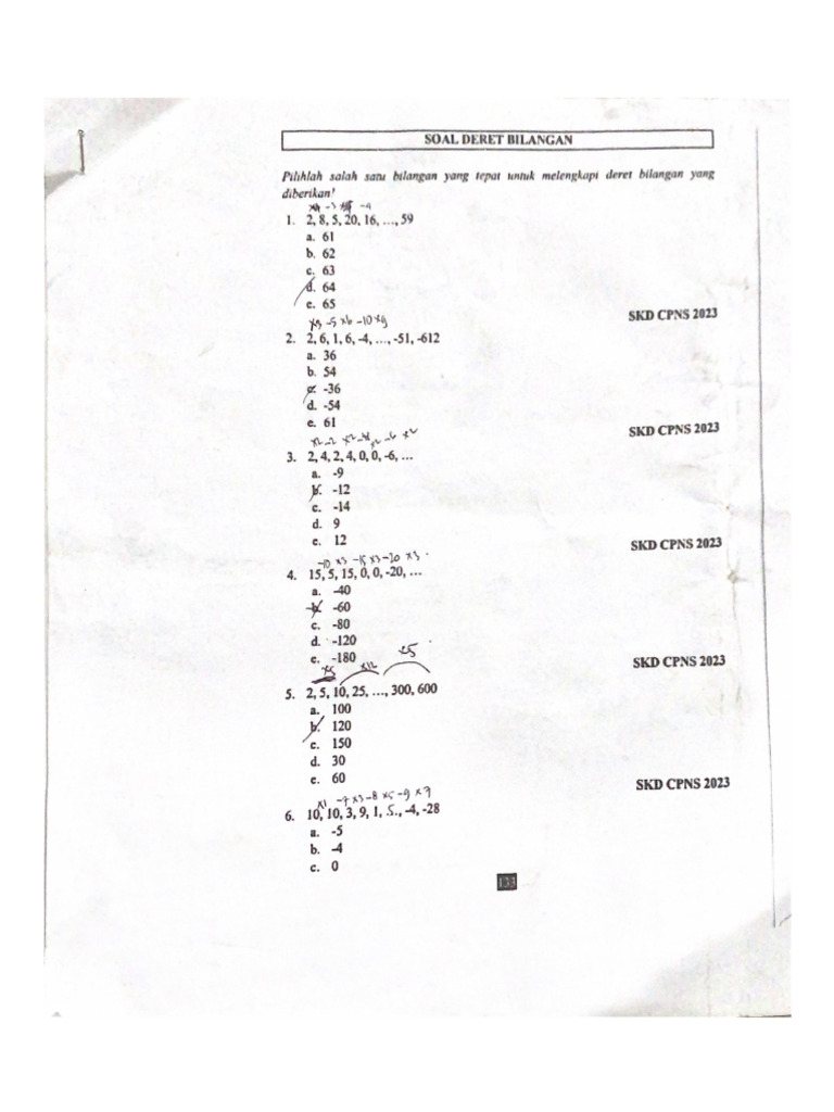 Soal Deret Bilangan 2023 Pdf