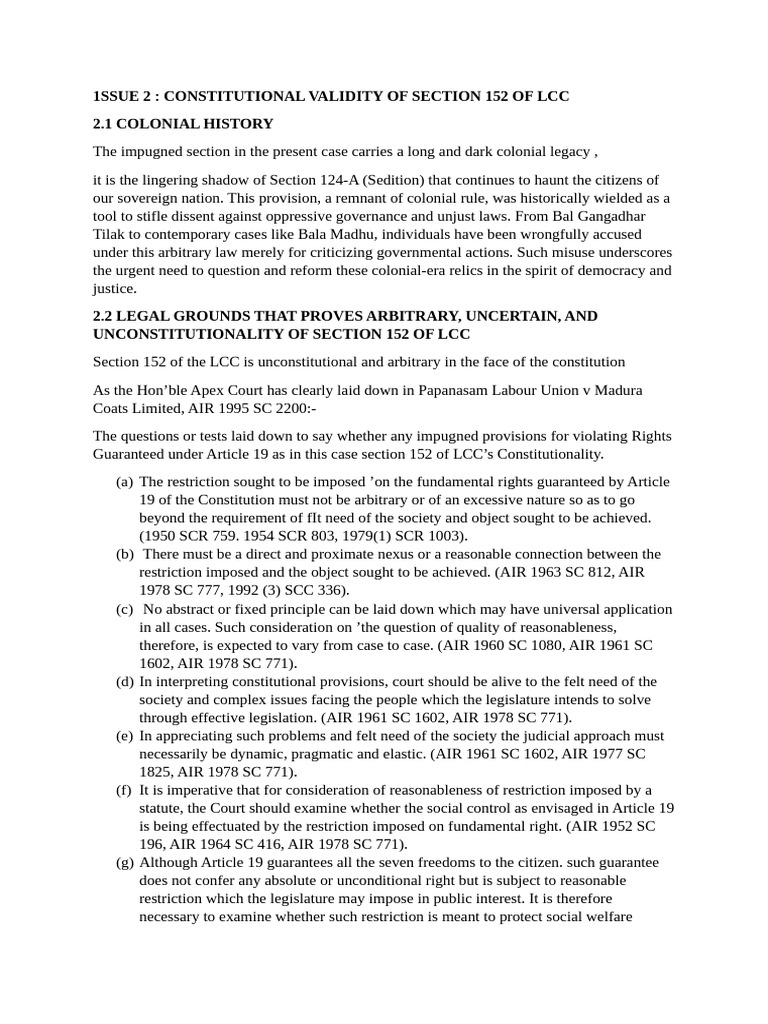 CONSTITUTIONAL VALIDITY OF SECTION 152 OF LCC | PDF | Justice | Crime & Violence