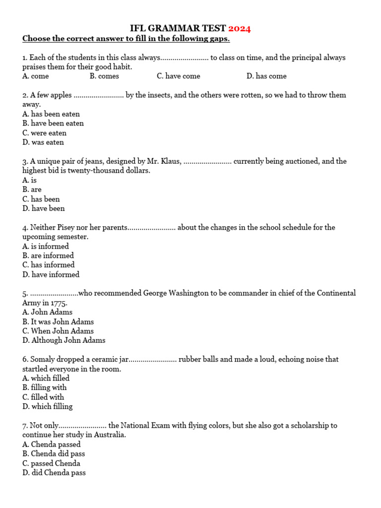 IFL GRAMMAR TEST 2024 | PDF