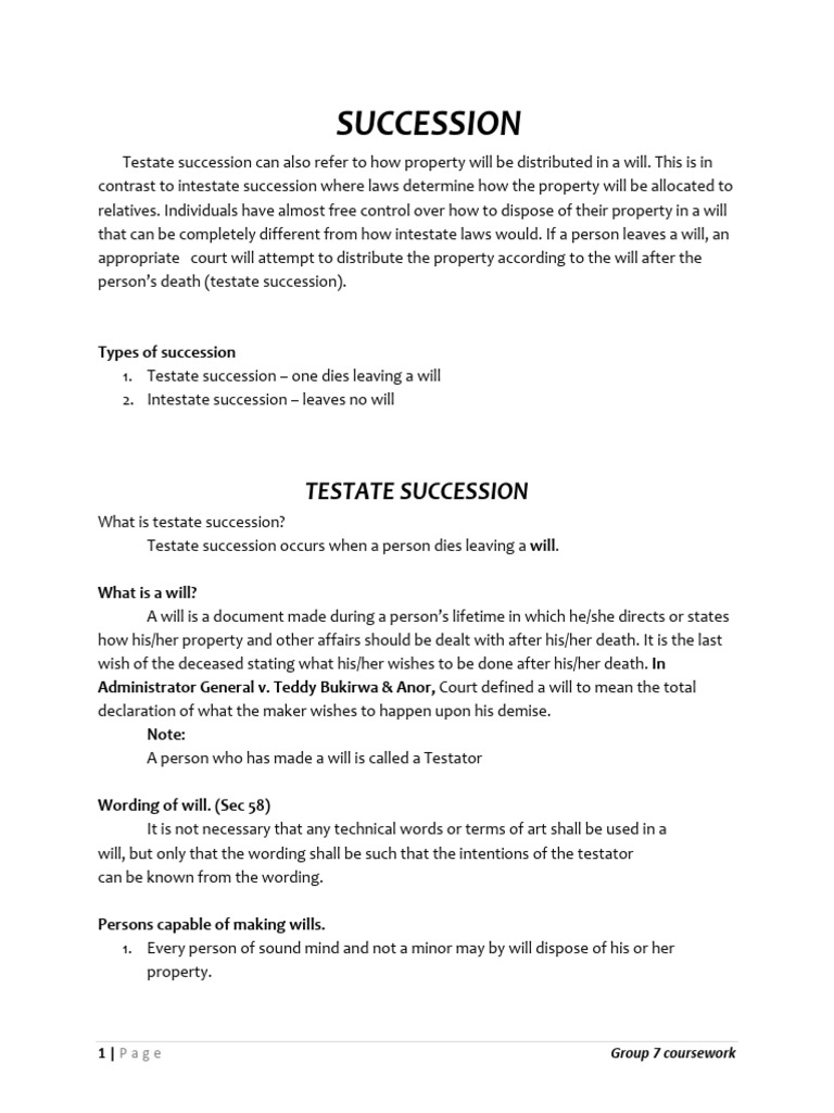 Testate Succession - Grp 7 | PDF | Will And Testament | Private Law