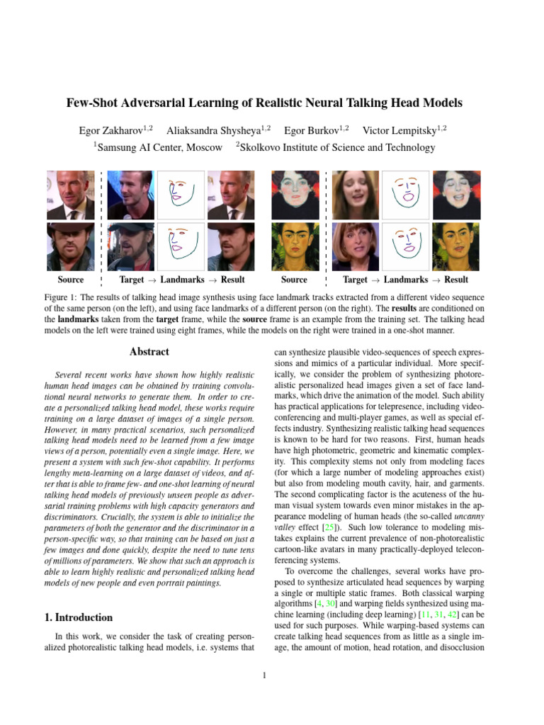Few Shot Adversarial Learning of Realistic Neural Talking Head Models ...